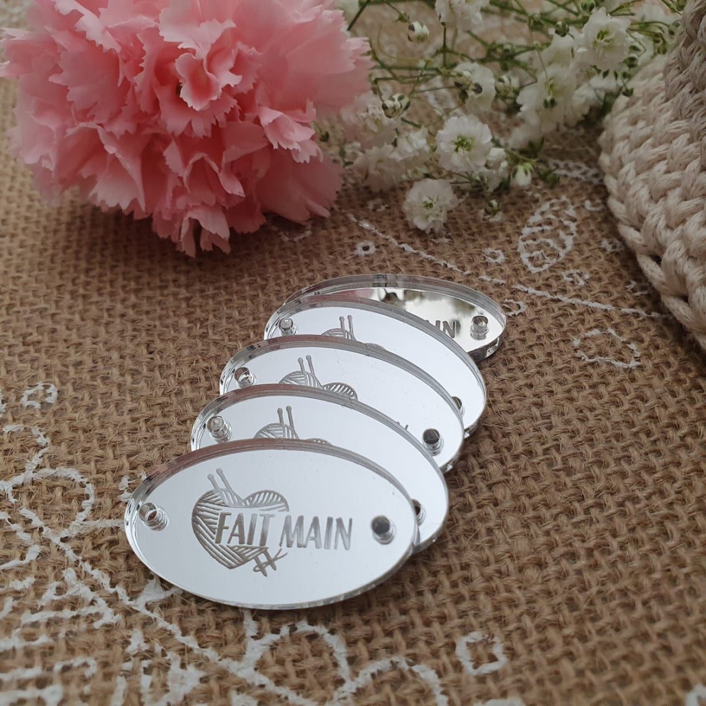 5 étiquettes labels rectangles 30x20 mm - Hand made collection Tricot ...