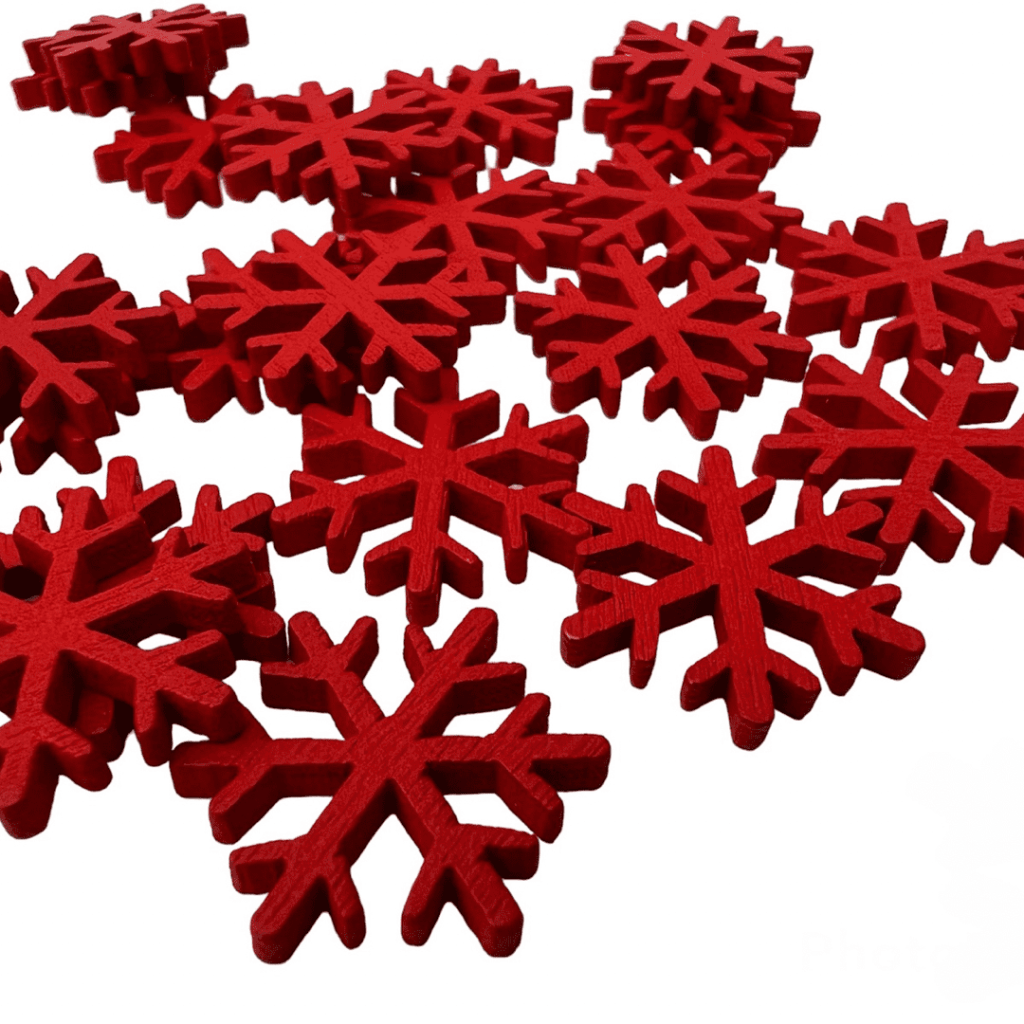 24 Pièces Rouges en bois flocons de neige 2 cm - Lou Passion