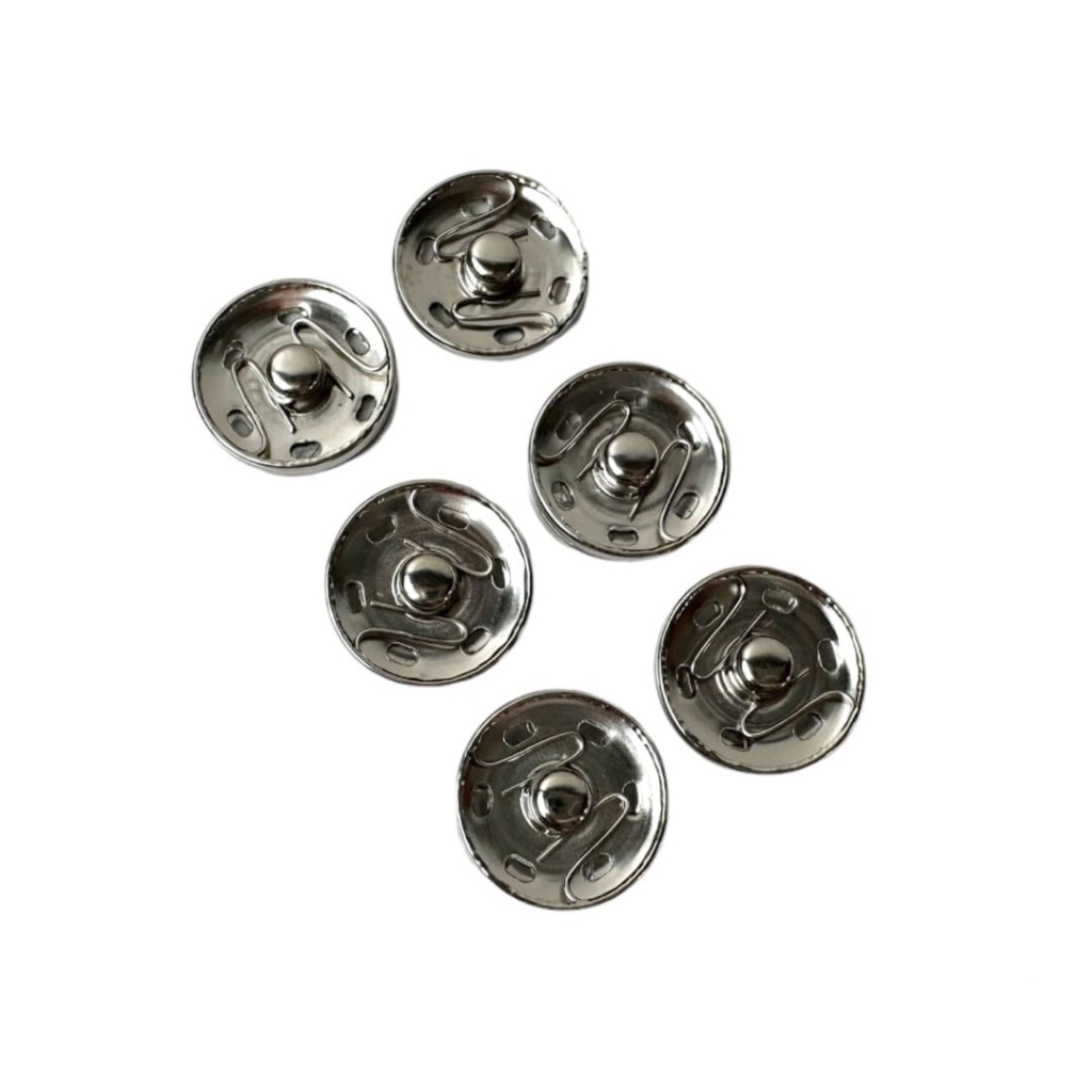 6 Boutons pressions à coudre ronds métal argentés 2 cm - Lou Passion